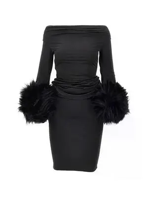 Andamane Faux-fur Trim Off-the-shoulder Maxi Dress - Black