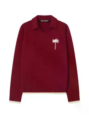 Palm Angels Palm Tree Knit Loose V-neck Jumper - Red