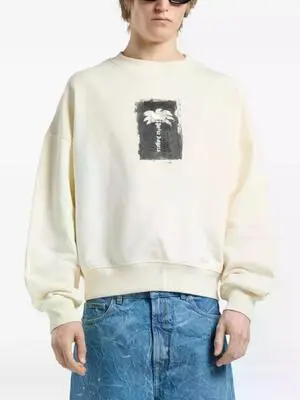 Palm Angels Brushed Palm Tree Loose Crew Sweatshirt - Neutrals