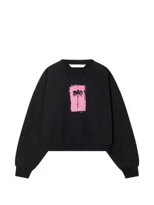 Palm Angels Brushed Palm Tree Loose Crop Sweater - Black