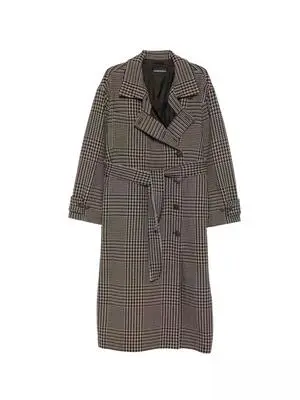 Emporio Armani Prince Of Wales Check Belted Coat - Black