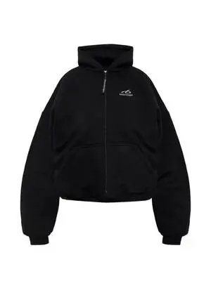 Balenciaga Logo-print Zip-up Hoodie - Black