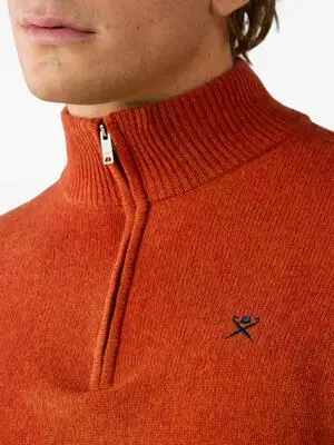 HACKETT  London Quarter-zip Lambswool Sweater - Orange