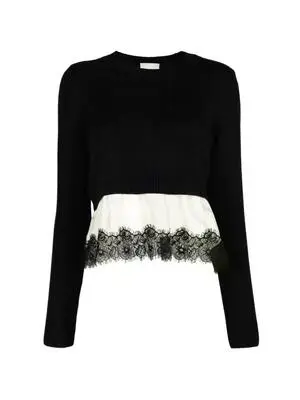 Cinq À Sept Zyla Lace-trim Layered Sweater - Black