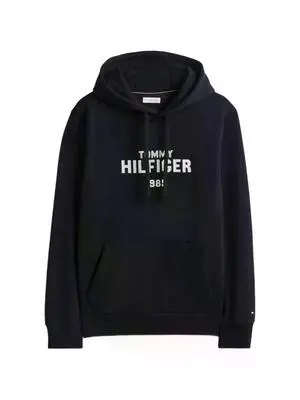 Tommy Hilfiger Logo-print Drawstring Fleece Hoodie - Blue