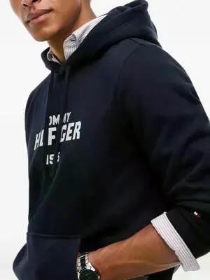 Tommy Hilfiger Logo-print Drawstring Fleece Hoodie - Blue