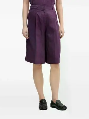 BENETTON Pleated Linen Shorts - Purple