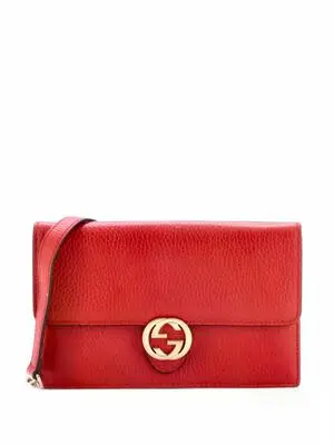 Gucci Interlocking Wallet On Chain Leather Crossbody Bag - Red