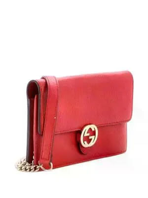Gucci Interlocking Wallet On Chain Leather Crossbody Bag - Red