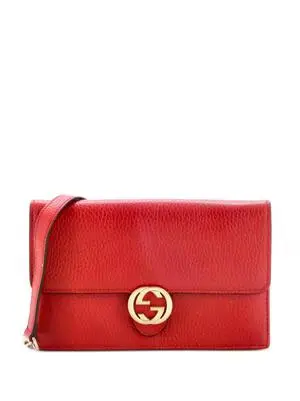 Gucci Interlocking Wallet On Chain Leather Crossbody Bag - Crimson