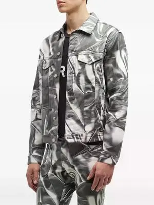 PURPLE BRAND Trucker Digital Wrinkle-print Jacket - Grey