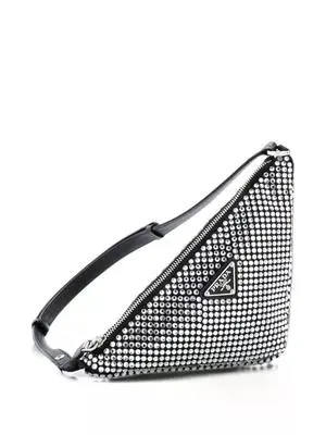 Prada Triangle Top Handle Pouch Bag Crystal Embellished Satin Mini Satchel