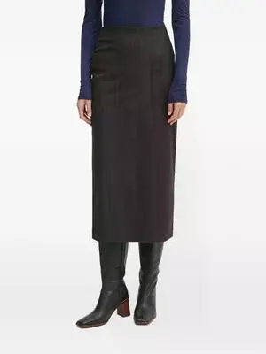 BENETTON Pinstripe-pattern Slit Midi Skirt - Black