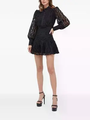 Bardot Lace-overlay Tiered Mini Dress - Black
