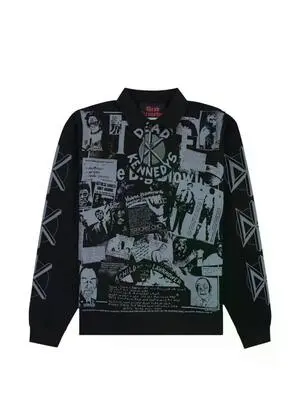 PLEASURES Poster Long-sleeve Polo Shirt - Black