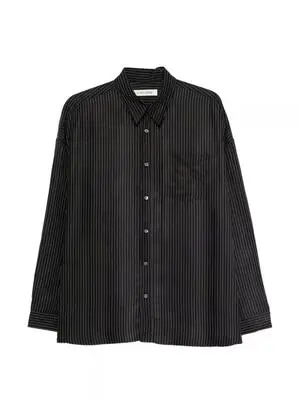 SUNFLOWER Pinstripe-pattern Patch-pocket Shirt - Black