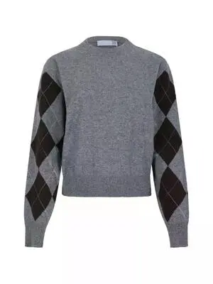 DOUUOD Argyle-pattern Long-sleeve Sweater - Grey