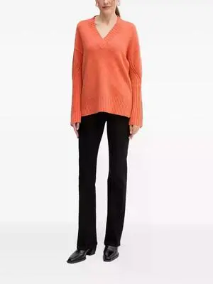 BENETTON V-neck Ribbed-trim Sweater - Orange