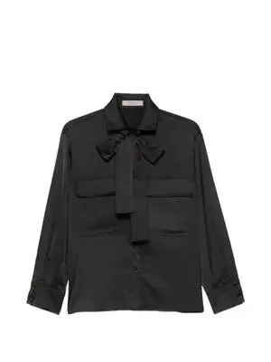 D.exterior Bow-detail Pocketed Shirt - Black