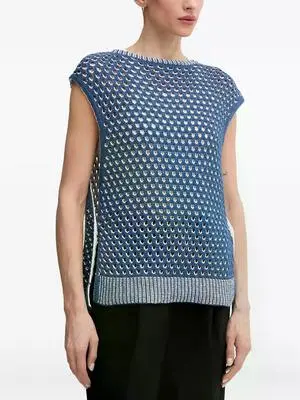 BENETTON Crochet-knit Button-fastening Vest - Blue