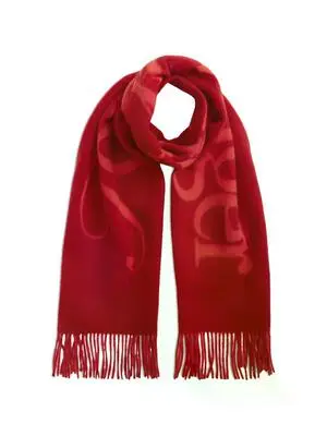 Tommy Hilfiger Logo-intarsia Fringed Wool Scarf - Red