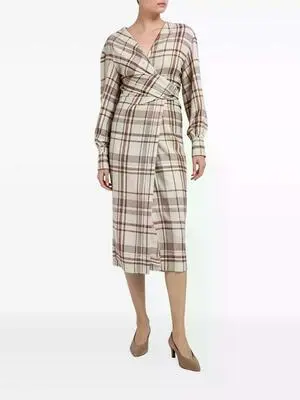 Brunello Cucinelli Check-print Wrap-style Midi Dress