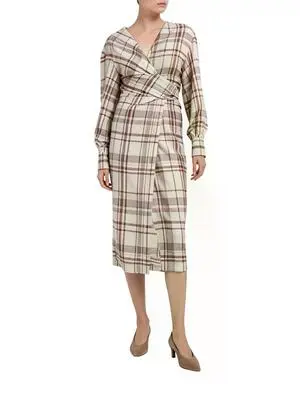 Brunello Cucinelli Check-print Wrap-style Midi Dress