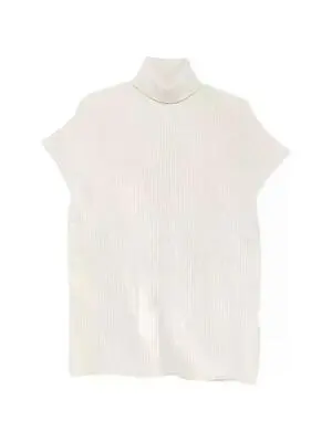 Max Mara Mstcobalto Ribbed-knit Sleeveless Sweater - Neutrals
