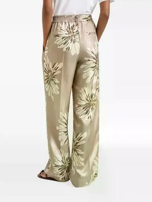 Brunello Cucinelli Floral-print Silk Trousers Neutrals