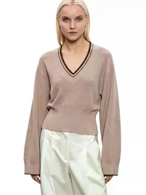 Brunello Cucinelli V-neck Stripe-trim Sweater