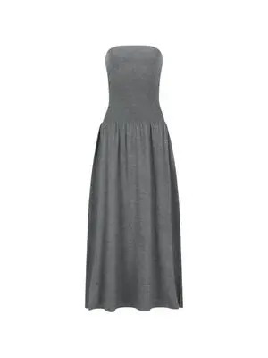 AMOMENTO Shirring Strapless Maxi Dress