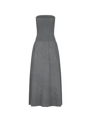 AMOMENTO Shirring Strapless Maxi Dress