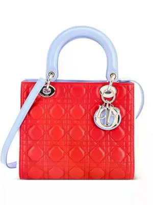 Dior Tricolor Lady Bag Cannage Quilt Leather Medium Satchel - Blue
