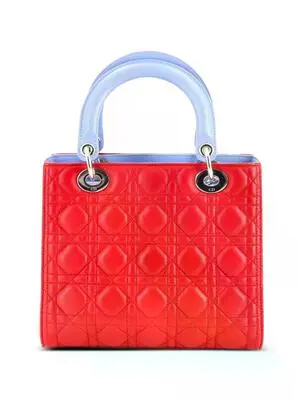 Dior Tricolor Lady Bag Cannage Quilt Leather Medium Satchel - Blue