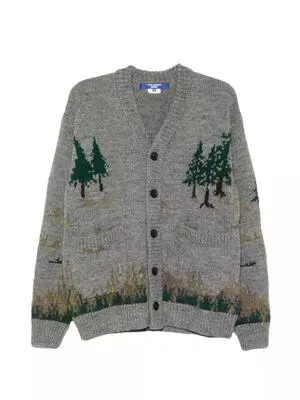 Junya Watanabe Intarsia-knit Wool Cardigan - Grey