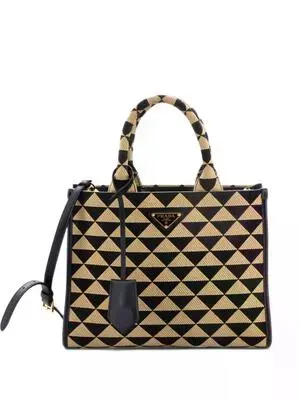 Prada Symbole Shopper Jacquard Small Tote Bag - Brown