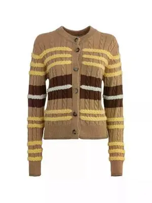 GAELLE PARIS Cable-knit Striped Cardigan