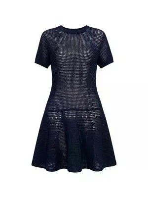 Brunello Cucinelli Mesh-knit Short-sleeve Mini Dress - Blue