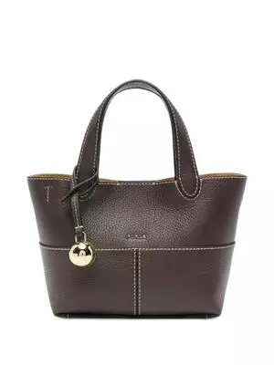 Furla Contrast-stitch Pebbled-leather Mini Tote Bag - Brown