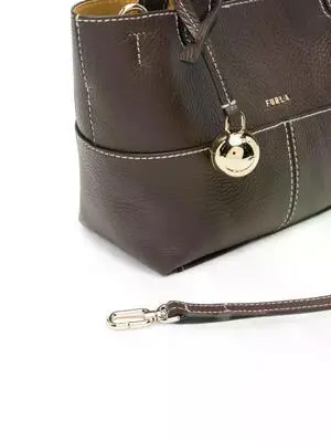 Furla Contrast-stitch Pebbled-leather Mini Tote Bag - Brown