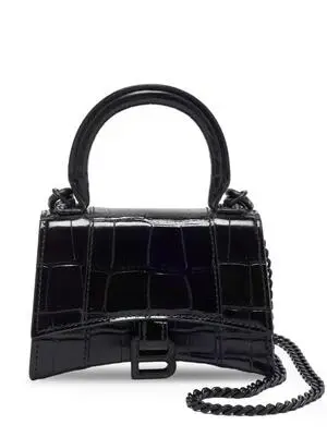 Balenciaga Hourglass Croc-embossed Tote Bag - Black
