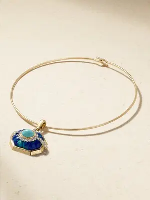 David Webb 18-karat Gold And Platinum, Diamond, Turquoise And Azurmalachite Necklace - Blue