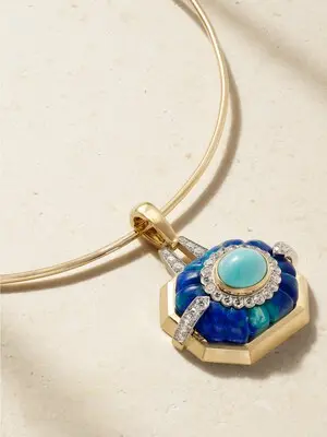 David Webb 18-karat Gold And Platinum, Diamond, Turquoise And Azurmalachite Necklace