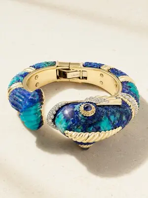 David Webb Fish 18-karat Gold And Platinum, Azurmalachite And Sapphire Bangle - Blue