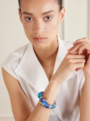 David Webb Fish 18-karat Gold And Platinum, Azurmalachite And Sapphire Bangle