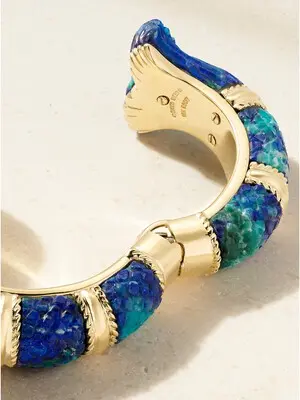 David Webb Fish 18-karat Gold And Platinum, Azurmalachite And Sapphire Bangle