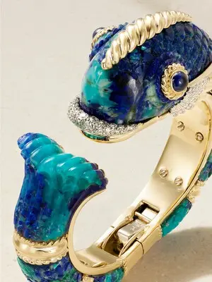 David Webb Fish 18-karat Gold And Platinum, Azurmalachite And Sapphire Bangle