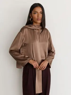 REISS Millie Silk Tie-neck Long-sleeve Blouse