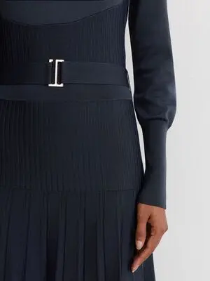 REISS Lydia Belted Pleated Knit Midi Dress
