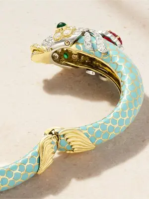 David Webb Pisces 18-karat And Platinum Diamond, Emerald, Ruby And Enamel Bangle